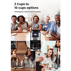 Gevi 10-Cup Coffee Maker with Grinder, Programmable Grind & Brew, 1.5L Water Reservoir, Keep Warm Plate Coffee Machine and Burr Grinder Combo