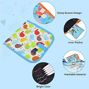 T-Antrix Kids Erasable Doodle Book Set, Reusable Drawing Pads, Preschool Travel Art Toy Scribbler Board for Travel, Road Trip, 14 Pages with 12 Watercolor Pens