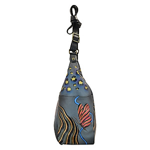 Anna by Anuschka womens Large Multi Pocket Hobo Handbag Genuine Leather, Rose Safari Grey, No Size US