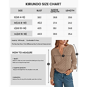 KIRUNDO Womens Sweaters 2024 Fall Winter Henley Long Sleeve Button Crew Neck Cable Knit Loose Cropped Sweater Pullover(Blue, Medium)