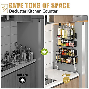 Lunememo Magnetic Spice Rack for Refrigerator - 8 Hooks - 4 Pack Magnetic Shelf Organizer for Fridge, Microwave Oven and Whiteboard - Space Saving Seasoning Rack for Small Kitchen, Black