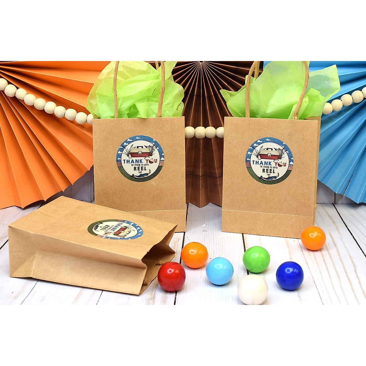 Fishing Thank You Birthday Party Sticker Labels, 40 2" Party Circle Stickers by AmandaCreation, Great for Party Favors, Envelope Seals & Goodie Bags