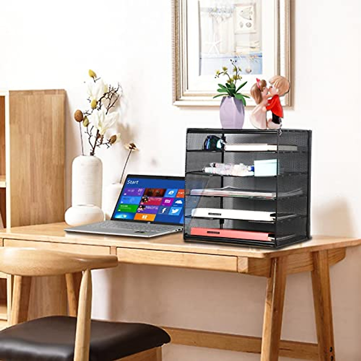 Veesun Paper Letter Tray Organizer, Mesh Desk File Organizer with 6 Tier Shelf Sorter, Black Desktop Organizer