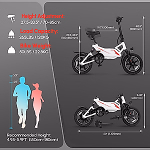 PEXMOR Electric Bike for Adults, 350W Motor (Peak 500W) Folding Ebike | Full Suspension | 36V 6AH Battery, 14" Foldable Commuter City Electric Bicycle for Adults/Teens, Complies to UL2849