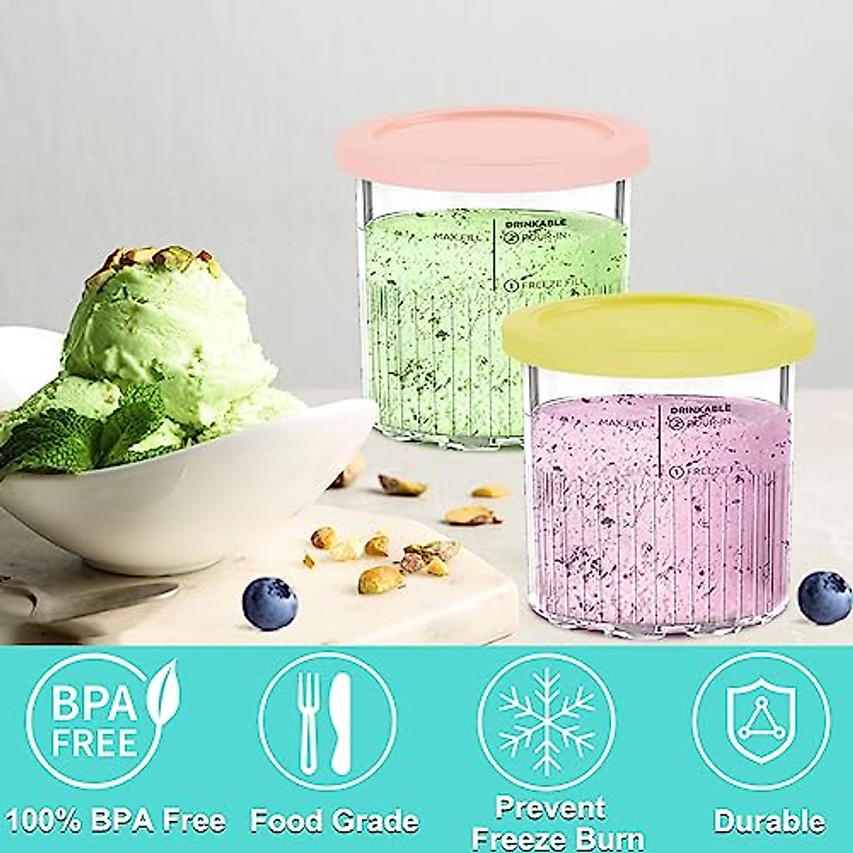 YQL 24oz Containers Replacement for Ninja Creami Deluxe Pints and Lids,Compatible with Ninja NC501 NC500 Series Creami Deluxe ice Cream Makers Dishwasher Safe(2 Pack)