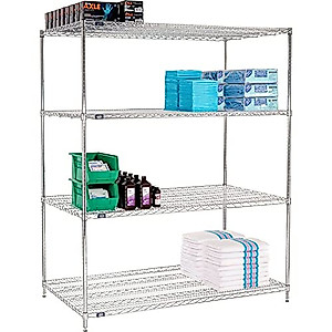 Nexel Adjustable Wire Shelving Unit, 4 Tier, Commercial Dry Storage Rack, 36"x 60" x 74", Chrome