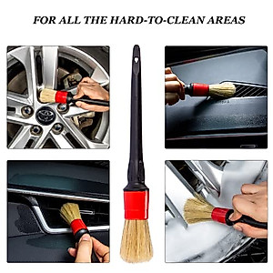 bzczh Detailing Brush Set, Natural Boars Hair Car Detailing Brush Set - 3 Pack, Clean Interior or Exterior, Wheels, Tires, Engine Bay, Leather Seats, Car Detailing Kit, Detailing Brush