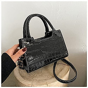 Crocodile Pattern Leather Crossbody Bags For Women Top Handle Purse Fashion Design Shoulder Bag Satchel Handbag (Black)