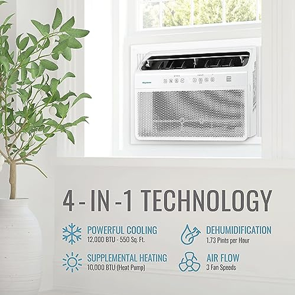Keystone Energy Star 12,000 BTU Window Mounted Inverter Air Conditioner & Heater with Quiet, High Efficiency Operation and Remote, Window AC Unit for Apartment, Medium-Large Rooms up to 550-Sq.Ft.