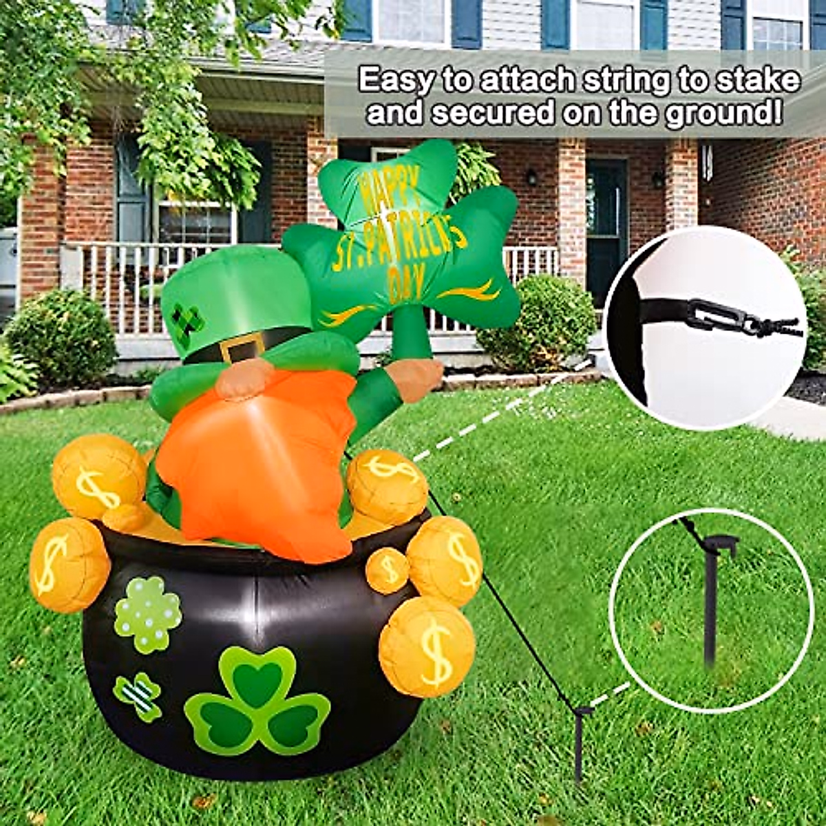 Bunny Chorus 5.3 Ft Inflatable Leprechaun with LED Lights St Patrick's Day Inflatables Outdoor Decorations Irish Themed Inflatable Gnome for Home Indoor Outdoor Yard Lawn Garden
