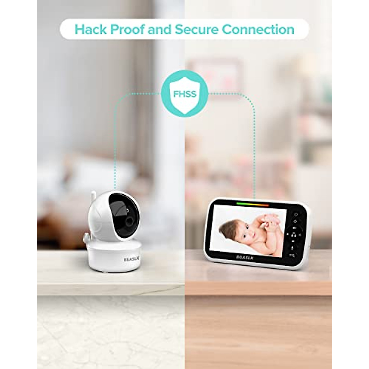 BUASLK Baby Monitor with Camera and Audio, 5" Screen Video Baby Monitor with Temperature Sensor, Two Way Talk and Remote pan-tilt-Zoom Camera, Night Vision and 960ft Range.