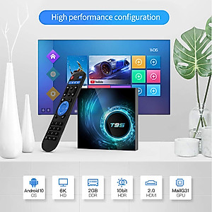 T95 Android 10.0 TV Box, YAGALA Android Box with Allwinner H616 Quad-Core 64bit ARM Corter-A53 CPU Mali G31 MP2 GPU 2GB RAM 16GB ROM 6K 4K Output 2.4GHz+5GHz WiFi 100M LAN Enternet BT5.0