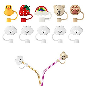 10pcs Straw Covers for Reusable Straws, Cloud Duck Bear Shaped Straw Caps Covers Cute Silicone Straw Tips Cover Dust-Proof Straw Covers Cap Straw Toppers for Sippy Cups with 6-8mm Diameter Straws