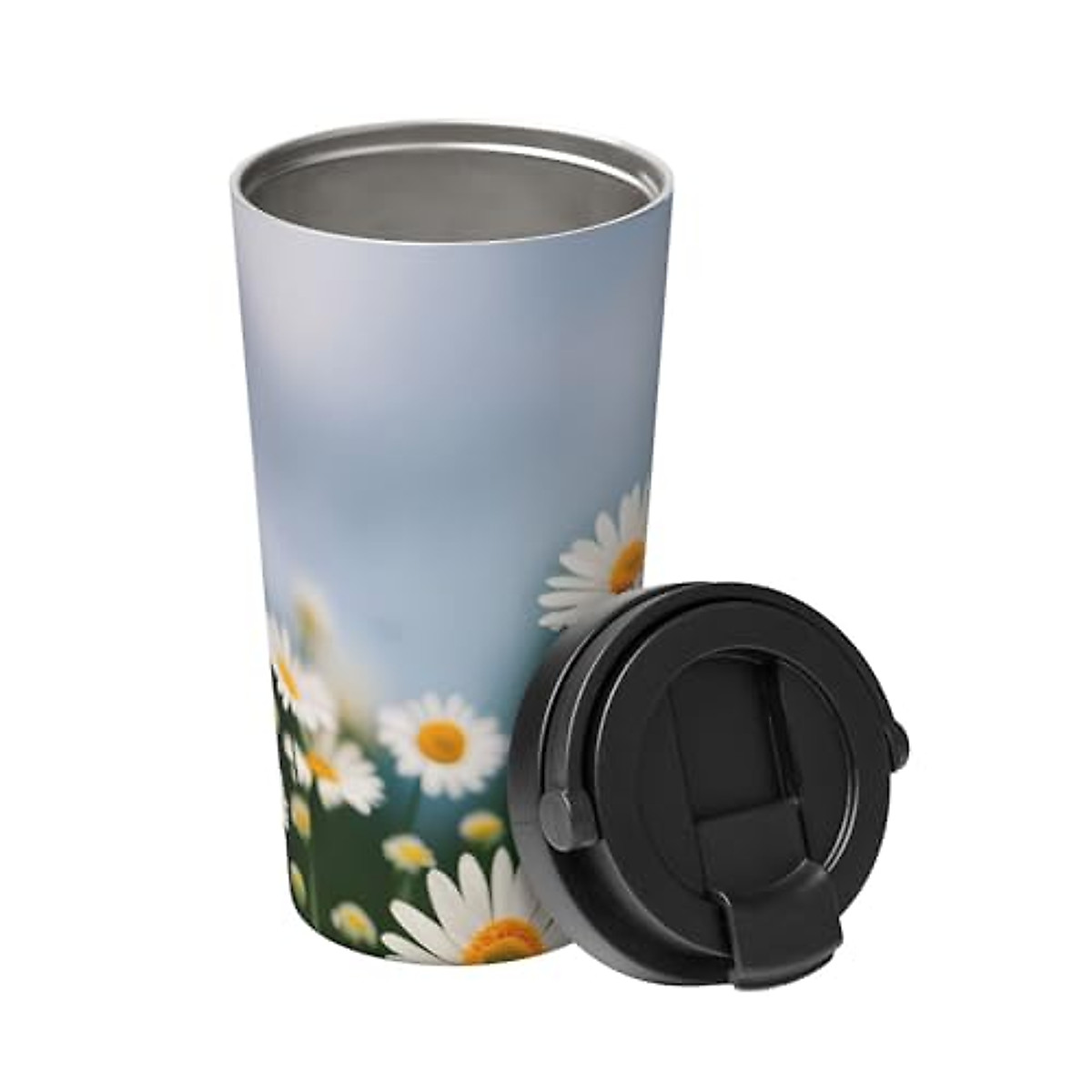 WANGXUEE Daisy Flowers Print 500ml Stainless Steel Travel Tumbler Double Wall Vacuum Insulated Coffee Mug