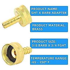 ERGAOBOY 6 Pcs 3/8 Barb To 3/4 Female GHT Thread Swivel Brass Garden Hose Pipe Connector With Clamps,Fit For Garden Hose Repair