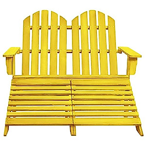 Tidyard 2-Seater Patio Adirondack Chair&Ottoman Fir Wood Yellow Outdoor Fire Pit Chair Wooden Garden Armchair for Porch Pool Lawn Deck Backyard Balcony Outdoor