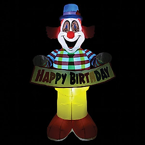 Beistle 5 FT 10 in Light-Up Jumbo Inflatable Clown Happy Birthday Party Decoration with LED Lights Blow Up Yard Decor, Indoor/Outdoor Use