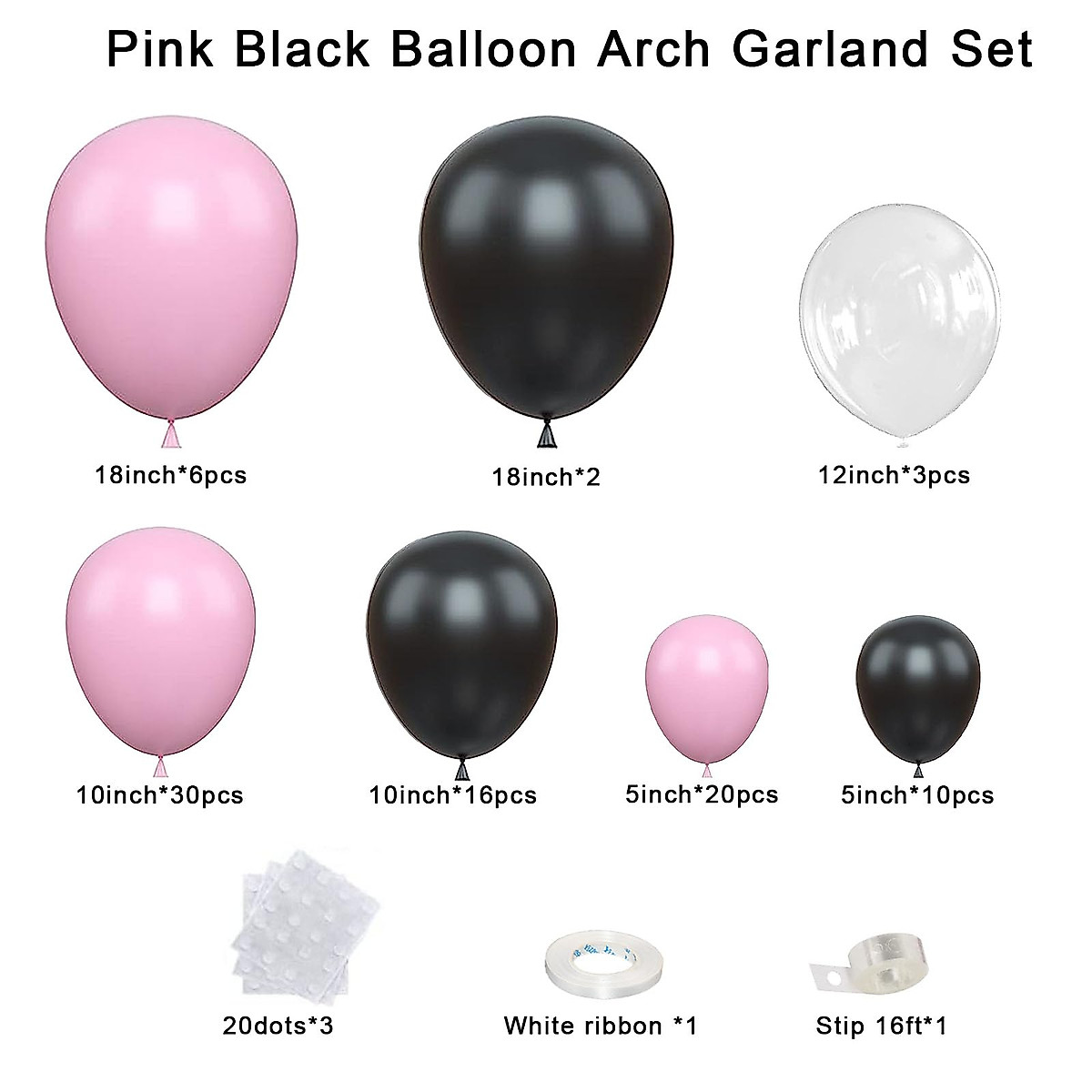 Black and Pink Balloons Garland Kit,Pastel Pink and Black Balloon Party Decorations 18In 10In 5In Black Pink Balloons for Wedding Bridal Shower Anniversary Birthday Party Baby Shower