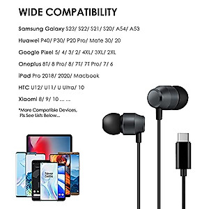 PALOVUE USB C Headphones Earbuds, in-Ear Type C Magnetic Earphones with Microphone Compatible for Samsung Galaxy S23 S22 S21 Ultra S20 FE Note 20 10 A53 A54, Google Pixel 7 6 5 4, One Plus, Black
