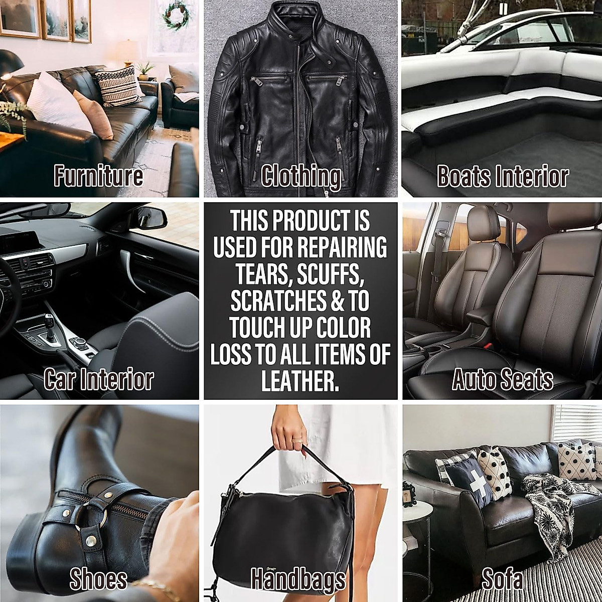 Black Leather Repair Kit for Furniture, Car Seats, Sofa, Jacket and Purse. PU Leather Leather Repair Paint Gel. Repair Tears & Burn Holes. Provide Color Matching Guide & Super Easy Instructions