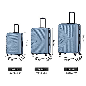 Tripcomp Luggage Sets Wear-Resistance Hardside Lightweight Suitcase Double Spinner Wheels, TSA Lock,Two Hooks, Scratch-resistant Carry-on,3 Piece Set(20inch 24inch 28inch) (Light Blue)