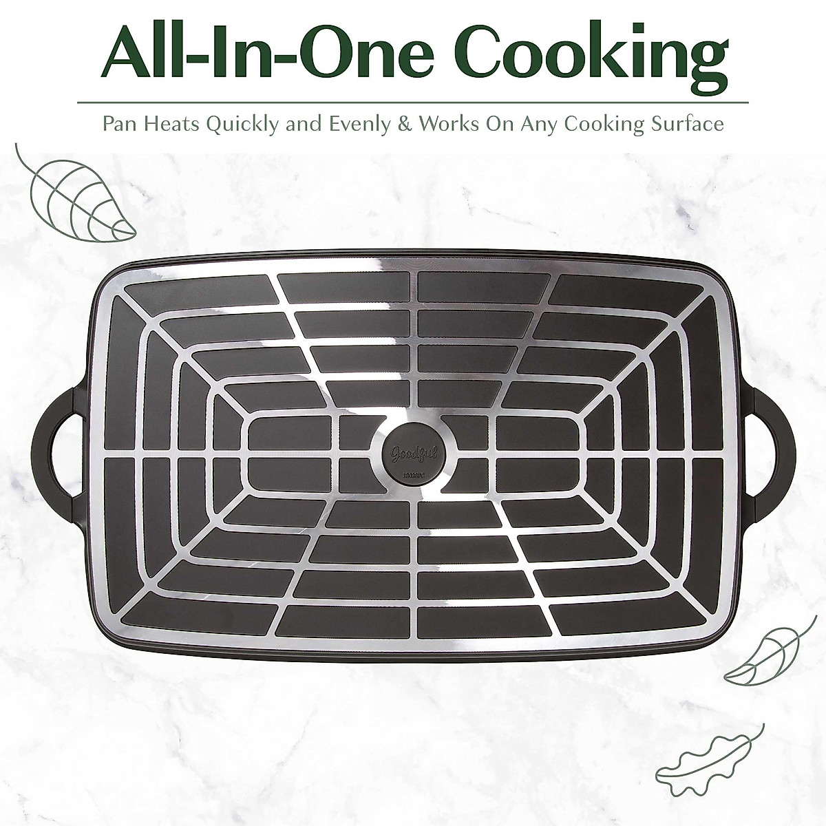 Goodful All-in-One Double Burner Griddle, Ceramic Nonstick, Durable Cast Aluminum, Oven Safe and Dishwasher Safe, Made without PFAS, PFOA, PFOS & PTFE, 18-Inch x 11-Inch, Graphite