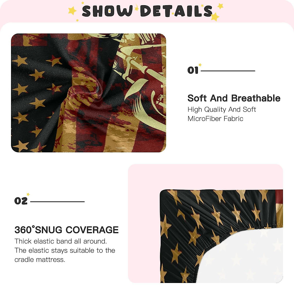 Kigai Vintage American Flag Crib Sheets for Boys or Girls,Soft and Breathable Crib Sheets 27x39 Inch