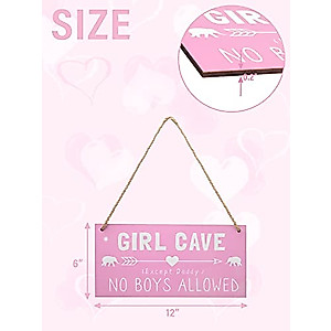 Utuichuo Girl Cave Sign Girls Bedroom Decorations, Hanging Wooden Door Sign for Teen Girl Kids Bedroom Living Room Wall Decor, No Boys Allowed Sign