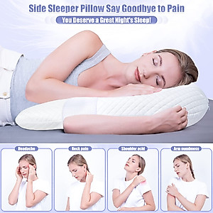 SAHEYER Pillow for Side Sleeper, Odorless Body Pillow for Adults Shoulder Pain Relief, U-Shaped Memory Foam Orthopedic Contour Support Pillows for Neck, Back, Arm with Removable Washable Cover, White