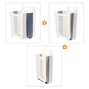 HEDUGO Plastic Collapsible Laundry Basket Handled Space Saving Clothes Hamper 44L Foldable Wall-Mounted Storage Container for Snacks Toys Accessories in Bedroom,Living Room,Bathroom,Kitchen White