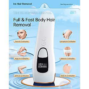 IPL Hair Removal for Women and Men, Permanent Laser Hair Removal with 2 Intelligent Attachments for SR HR, Ice Cooling Painless Hair Removal At Home, 999900 Flashes, Safe for Whole Body