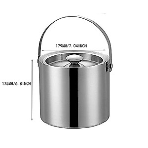 Hovico 3 Liter Double Wall Stainless Steel Insulated Ice Bucket With Lid and Ice Tongs Great for Party and Picnic