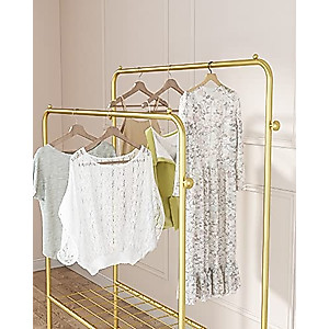 GAMNOF Rolling Metal Clothes Rack Two Shelves Clothing Rack Two Rod Garment Rack for Hanging Clothes with Caster Wheels for Clothes Hats Bags and etc Storage and Organizer