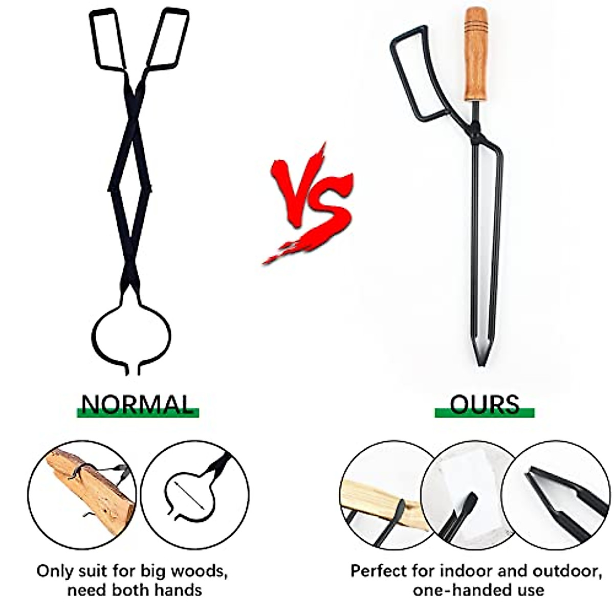 Gvtufeil Fire Pit Tongs,16.7 Inch Portable fire pit Tools, Heavy Duty Metal Outdoor/Indoor Firewood Tongs, fire pit accessories for Wood-Burning Fire Pit/Campfire BBQ Fireplace-Gripping Grabber Tool