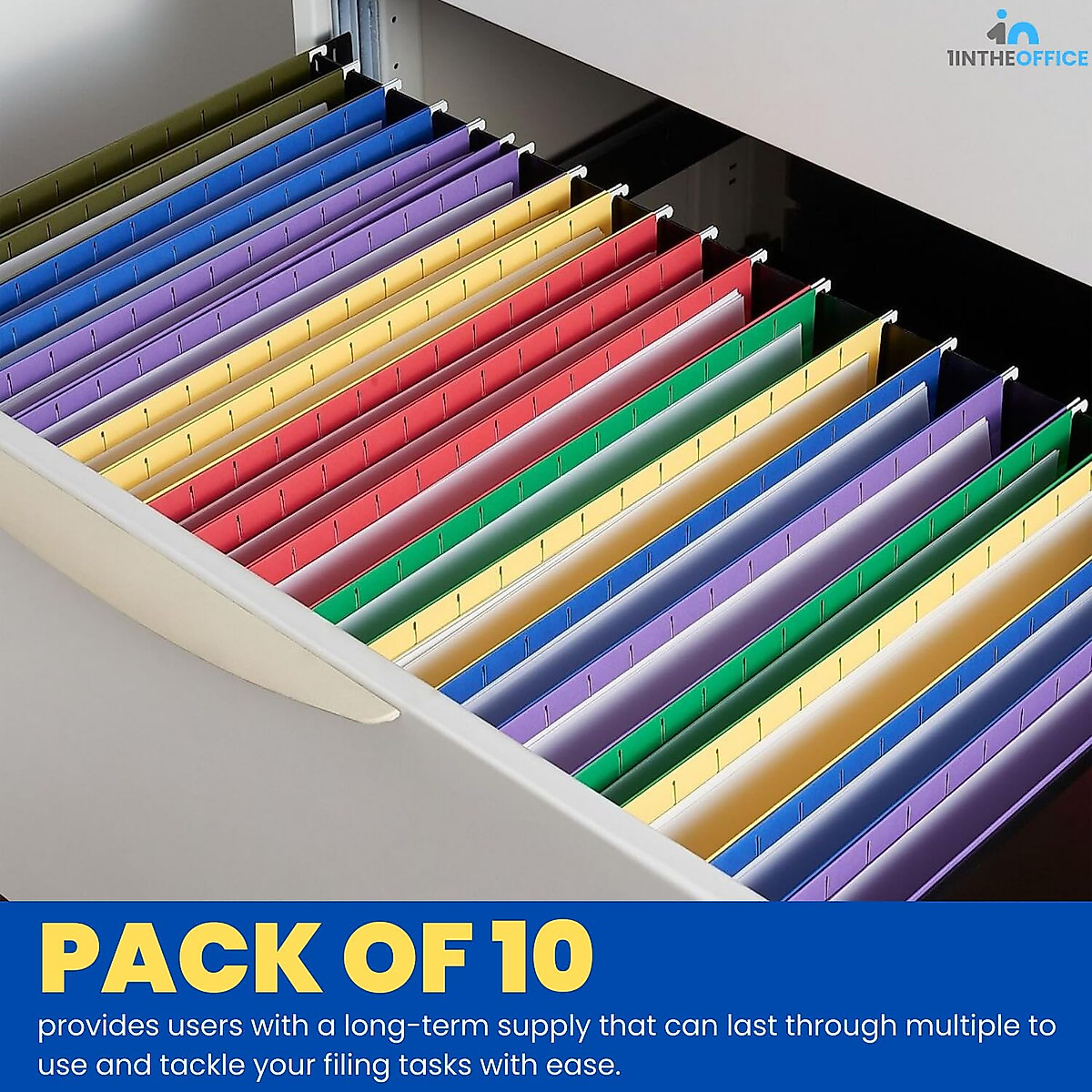 1InTheOffice Poly Expanding Hanging File Folders, Letter Size, Assorted,10/Pack