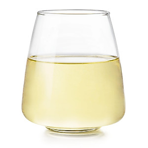 Libbey Stackable Stemless Wine Glasses Set of 6, Tapered Bulb Shaped All Purpose Wine Glass Set, Dishwasher Safe Glass Wine Glasses, Cocktail