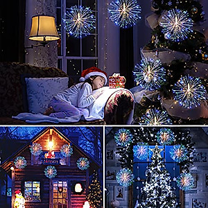 Techip 4PCS 120LED Starburst String Lights Christmas Halloween Lights Copper Wire Battery Operated Hanging Fairy Lights with Remote Timer Christmas Decorative Lights for Party Patio Indoor Outdoor