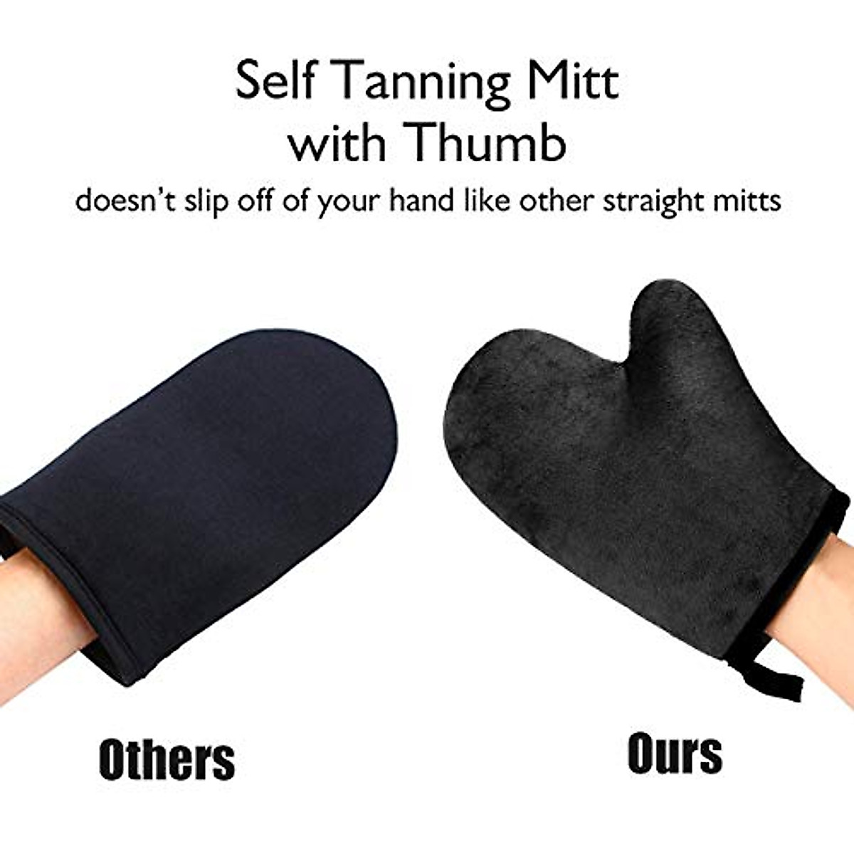 Self Tanning Mitt Tan Mitt Tanning Mitt Applicator with Thumb and Face Applicator Mitt Washable Reusable Sunless Tanner Mitt Tools Set for Mousse, Lotion, Spray and Oil（Black）