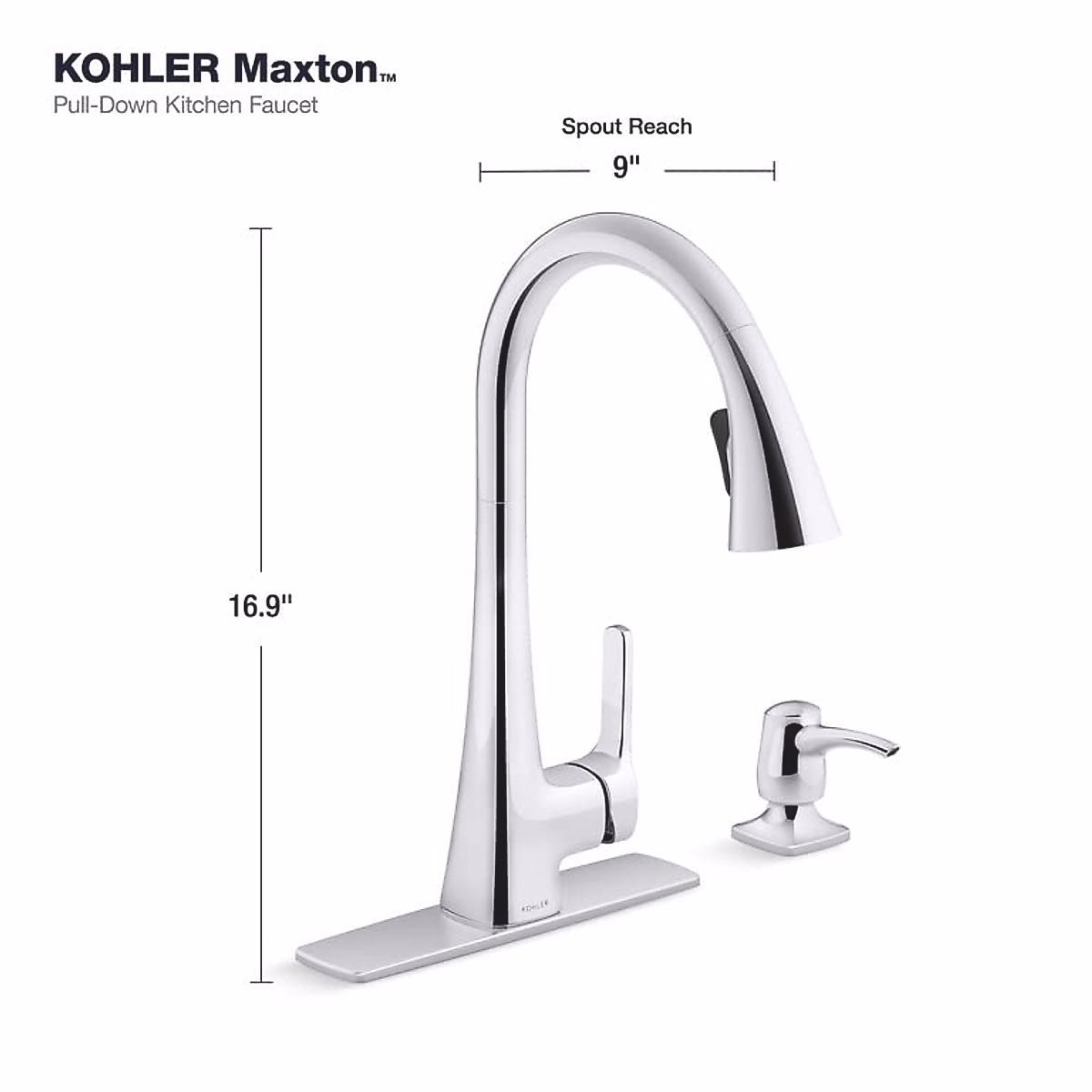 KOHLER R26281-SD-CP Maxton Touchless Pull-Down Kitchen Faucet with Soap Dispenser, Kitchen Sink Faucet with Pull Down Sprayer, Touchless Activation Faucet, Polished Chrome