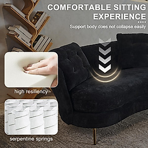 Chaininnov Loveseat Upholstered Couch Polyester Fiber with Golden Metal Legs Club Two-Seat Sofa for Living Reading Room Bedroom Apartment Small Space Dorm (Black)