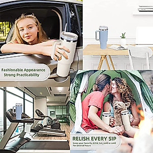 40 oz Tumbler with Handle and Straw Lid Insulated Reusable Stainless Steel Travel Mug Iced Water for Hot Spring and Summer Vacation, Tumbler with Handle, H2.0 Flowstate Quencher (Cream)