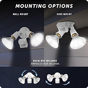 Globe Electric 17000269 110-Degree 240 W Twin Head White Hardwired Motion Sensor Security Flood Light, Spotlight, Outdoor, Outside House Lights