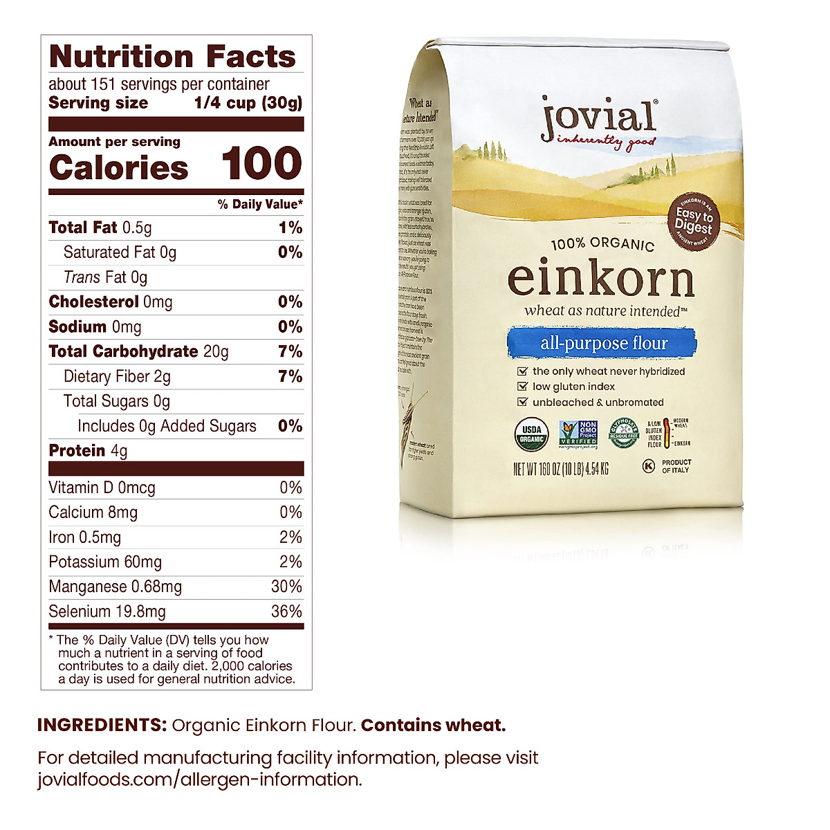 Jovial 100% Organic Einkorn All-Purpose Flour, 10 Pounds