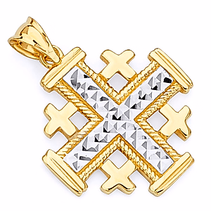 14k REAL Two Tone Gold Jerusalem Cross Religious Charm Pendant (Size : 25 x 18 mm)