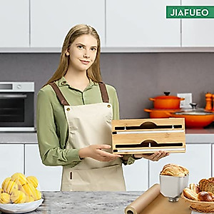 JIAFUEO Foil and Plastic Wrap Organizer, 2 in 1 Plastic Wrap Dispenser with Cutter and Labels, Aluminum Foil Organization and Storage, Bamboo 12" Roll Organizers Holder for Kitchen Drawer