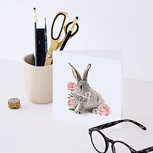 Old English Co. Wildlife Card - Square Rabbit Bunny Botanical Floral Birthday Card | Suitable for Friends and Family | Blank Inside & Envelope Included