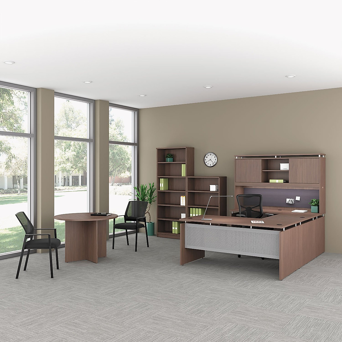 Alera ALEVA7142WA 42 in. x 29.5 in. Valencia Round Conference Table with Legs - Modern Walnut