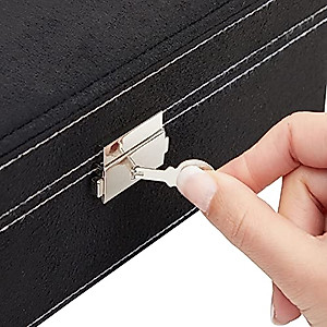 Black Jewelry Box with Lock and Key, 2 Layer Travel Display Case and Storage Organizer with Removable Tray for Earrings, Men, Girls, and Women (10.5x10.5x3.5 in)