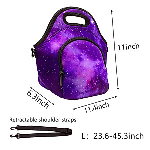 Neoprene Lunch Bags, Insulated Lunch Bag With Crossbody Strap, Reusable Lunch Bag With Extra Pocket Waterproof Adjustable Shoulder For Travel, Picnic, Office, Work,gift For Back To School (PURPLE)