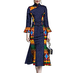 iooiooi Denim Dresses for Women Private Custom Long Sleeves African Dashiki Patchwork Dresses